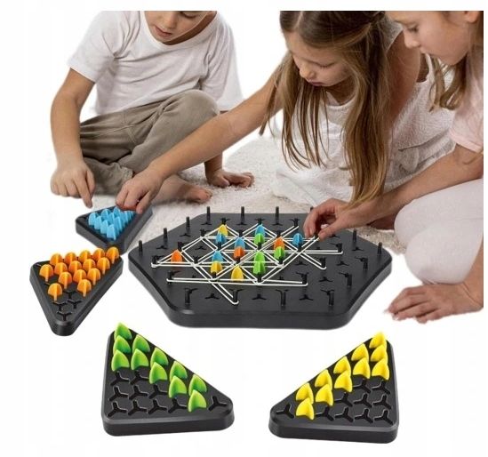 TRIANGLE CHESS BOARD GAME, INTERACTIVE PEGBOARD GAME, DESKTOP BOARD ...