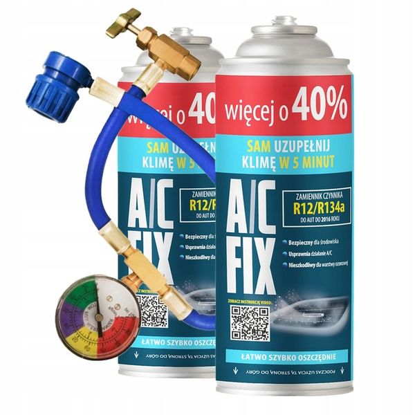 Kup A/C FIX zestaw 2x Gaz do klimatyzacji R134A + AcDoctor ACR Przewód ...