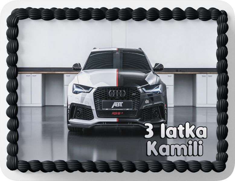 PROSTOKĄTNY OPŁATEK NA TORT A4 20x29CM - AUDI SAMOCHODY + IMIĘ - Arena.pl