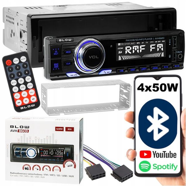 RADIO SAMOCHODOWE BLUETOOTH 1-DIN RDS USB AUX SD PILOT ODŁĄCZANY PANEL ...