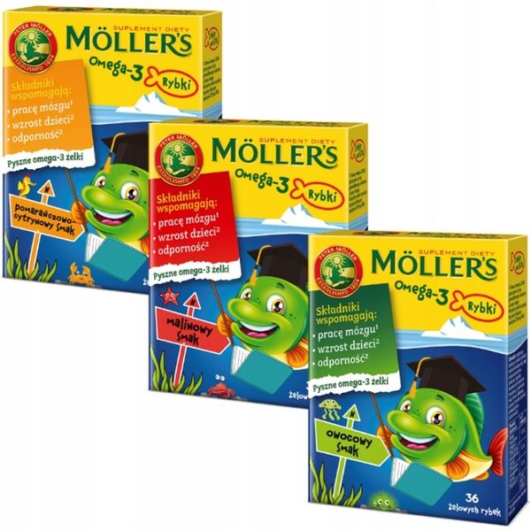 3x Möller's Omega-3 RYBKI mix SMAKÓW żelki 36szt ODPORNOŚĆ dla dzieci ...