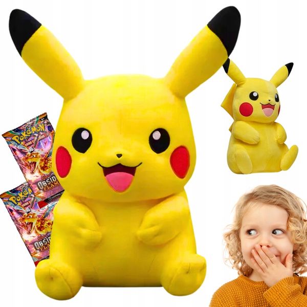 DUŻA MASKOTKA PIKACHU PLUSZAK PIKACZU POKEMON XL 45cm + 20 kart Obsydian - Arena.pl