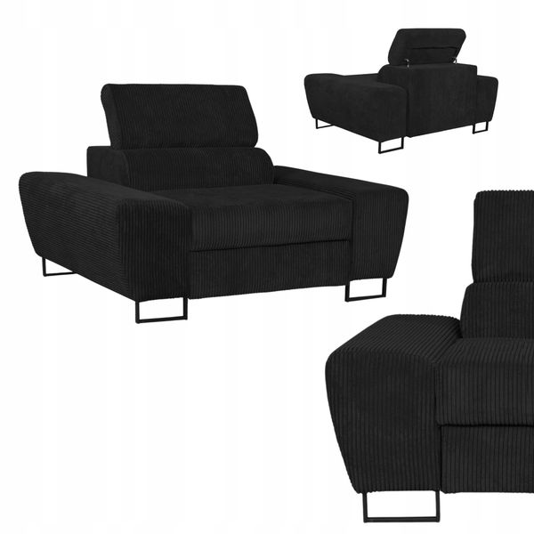 Fotel wypoczynkowy Savio salon Family meble czarny sztruks reg zagłówek - Arena.pl