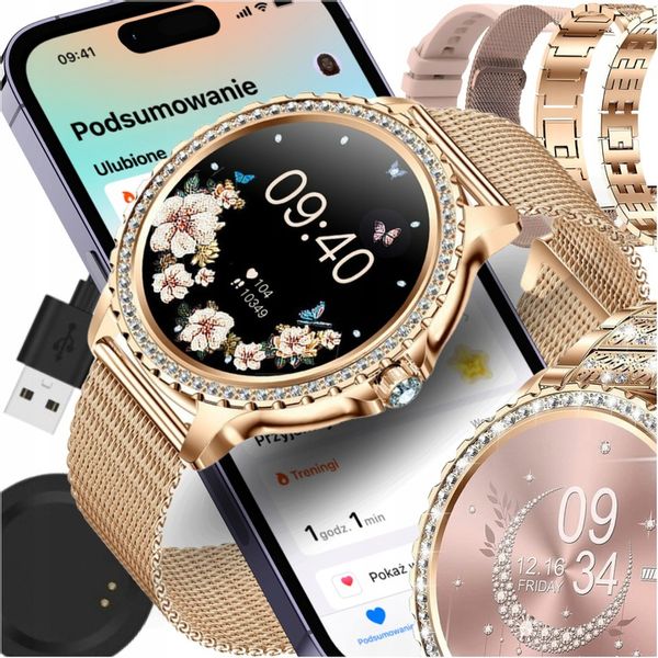 Kup SMARTWATCH DAMSKI DLA KOBIETY ELEGANCKI CYRKONIE ROZMOWY PULS 4 ...