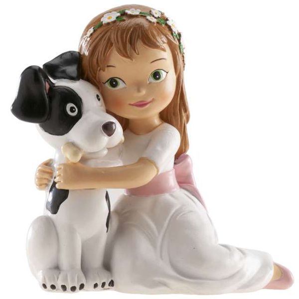 Figurka na tort "Komunia Dziewczynka z pieskiem", Dekora, 16 cm - Arena.pl