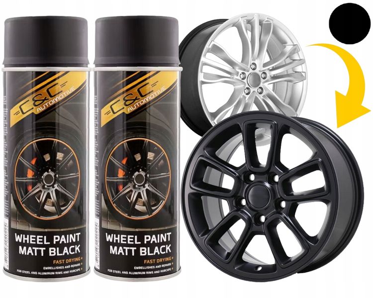 2x FARBA SPRAY DO FELG KOŁPAKÓW LAKIER CZARNY MAT - Arena.pl