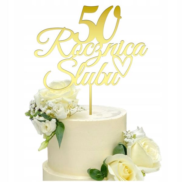 TOPPER NA TORT BOK TORTU 50 ROCZNICA ŚLUBU DOWOLNA LICZBA 10 20 30 40 - Arena.pl