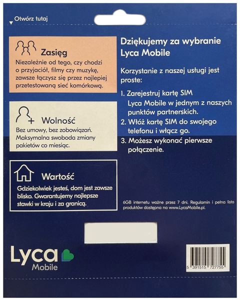 Lyca Mobile starter 5zł 6GB na start karta SIM - Arena.pl