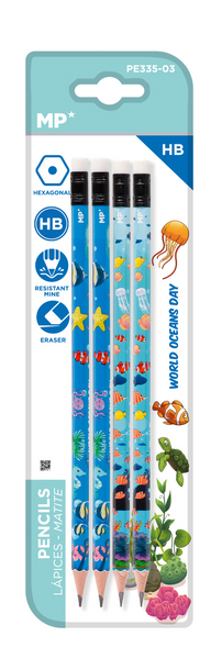 MP PE335-03 WORLD OCEANS DAY ołówek drewniany okrągły z gumką HB, kpl ...