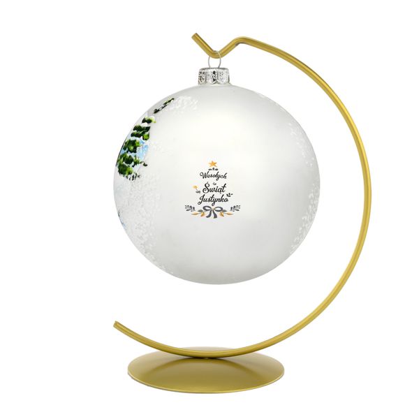 Bombka choinkowa z nadrukiem malowana 12 cm stojak PREZNT NA ŚWIĘTA ...