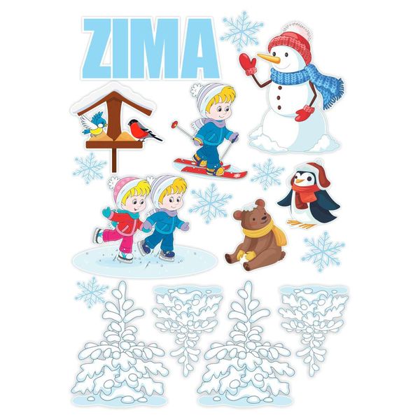 Dekoracja kartonowa "Zima - zabawy na śniegu", 1 kompl. - Arena.pl