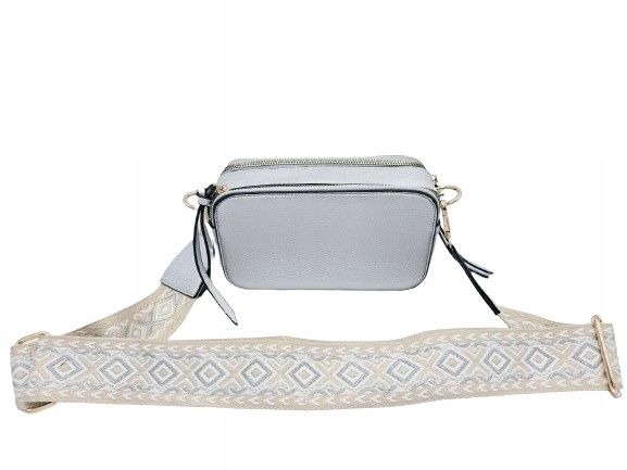 Sara Moda - torebka listonoszka skóra ekologiczna pasek BOHO srebrny 1979 - Arena.pl