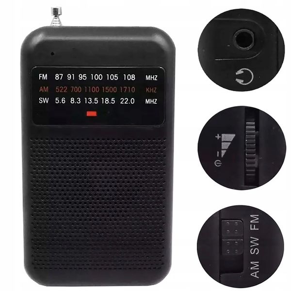 Mini radio turystyczne z głośnikiem AM FM AUX radio kieszonkowe na baterie - Arena.pl