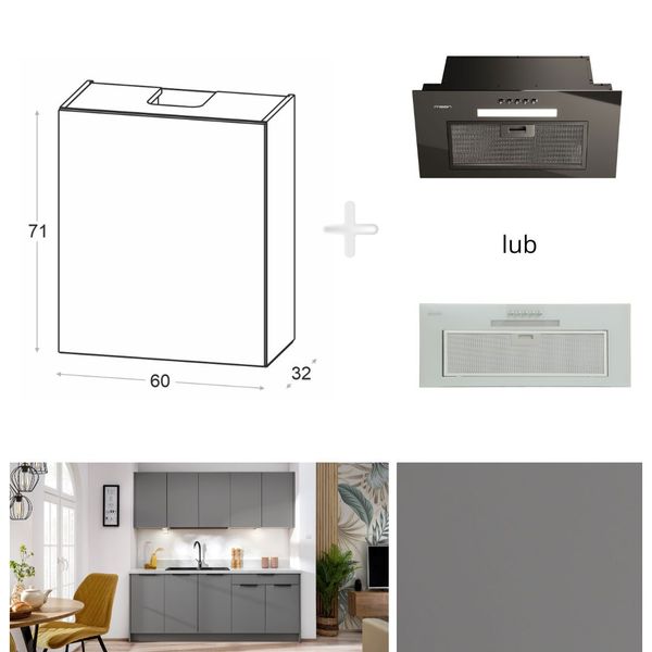 NOVO szafka kuchenna górna 60 cm szary mat z okapem HIT transport ...