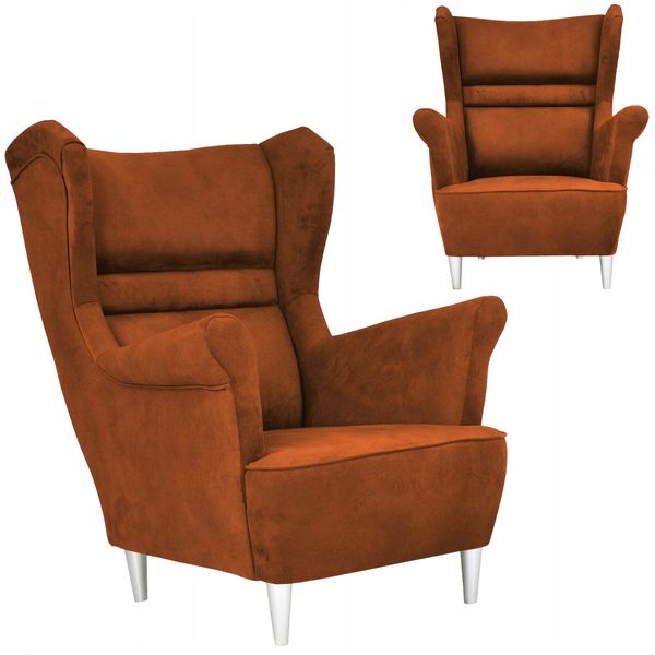 Fotel uszak Zoja skandynawski miedziany pomarańczowy rudy - Arena.pl