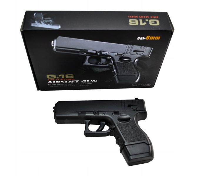 METALOWY PISTOLET NA KULKI G16 AIRSOFT GUN 6MM - Arena.pl