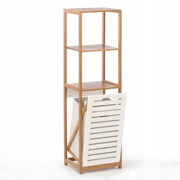 KOSZ NA PRANIE wąski REGAŁ bambusowy do ŁAZIENKI wysuwany PÓŁKI bambus ...