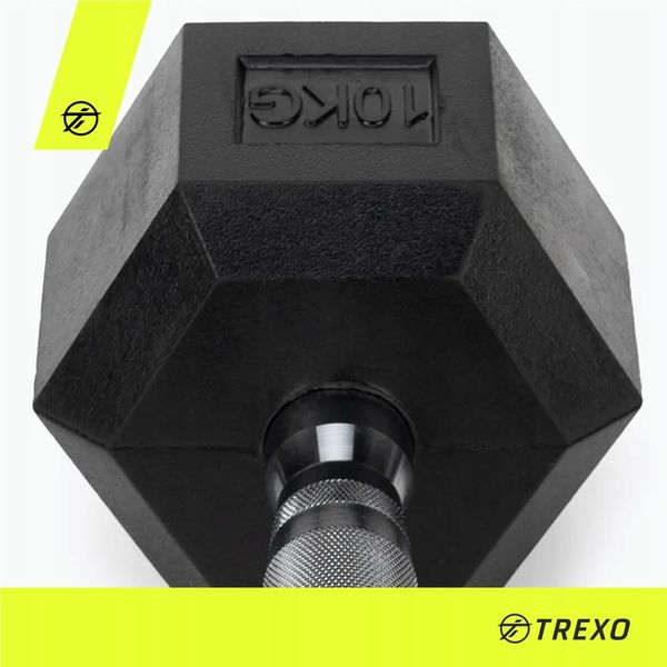 Hantel ogumowany TREXO Hex 10 kg Antypoślizgowa powierzchnia ...