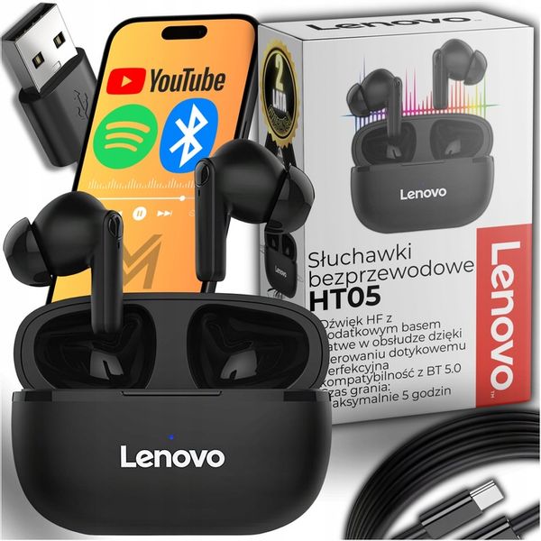 Kup SŁUCHAWKI BEZPRZEWODOWE LENOVO HT05 BLUETOOTH Z POWERBANKIEM NOWY ...
