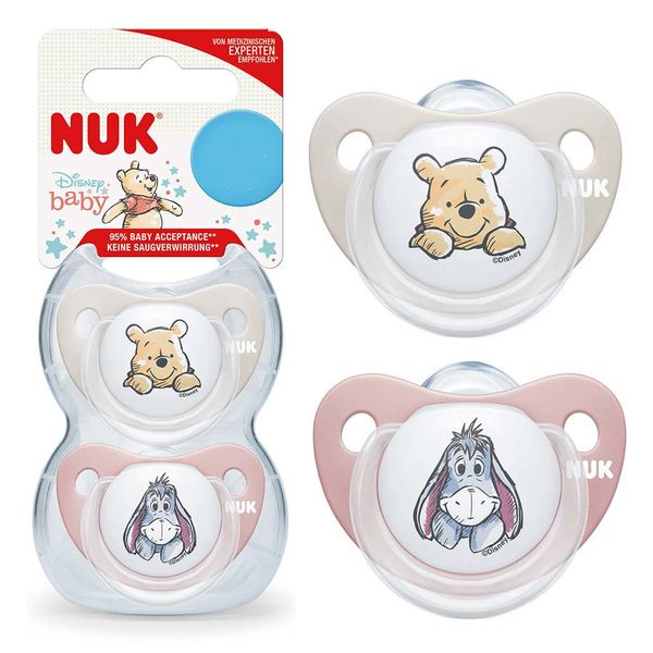 NUK Smoczek uspokajający silikonowy 2 sztuki + pudełko kubuś puchatek różowy - Arena.pl