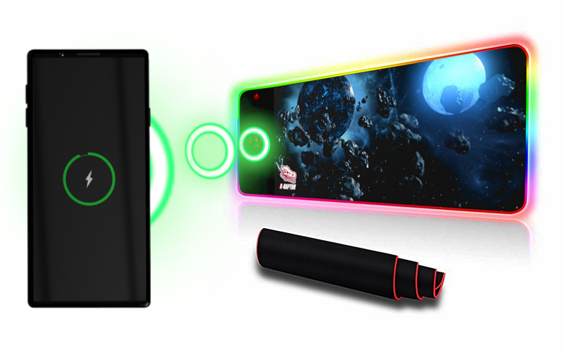 PODKŁADKA GAMINGOWA DUŻA PODŚWIETLENIE LED 90x30 ŁADOWANIE INDUKCYJNE ...