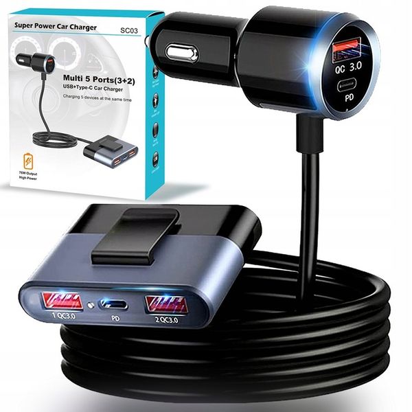 ROZDZIELACZ GNIAZDA ZAPALNICZKI ŁADOWARKA SAMOCHODOWA 12V 24V QC PD 74W USB - Arena.pl