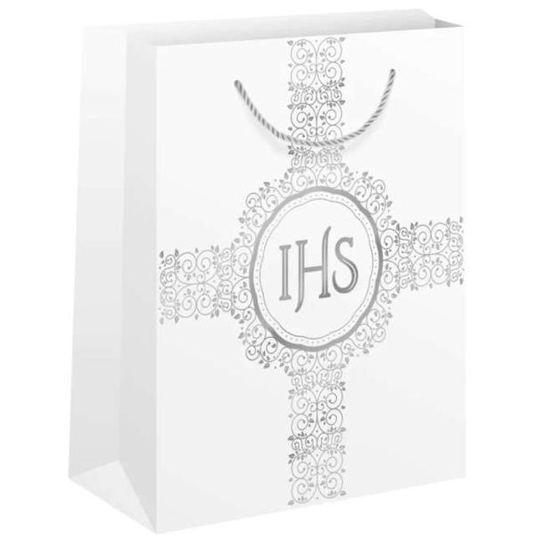Torebka prezentowa "Komunia Święta - krzyż IHS", PartyPal, 32x15x12 cm - Arena.pl