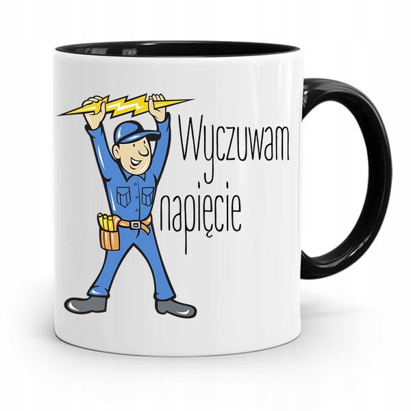 Kubek Czarny Prezent Elektryka Wyczuwam Napięcie Z Nadrukiem Ze Zdjęciem - Arena.pl