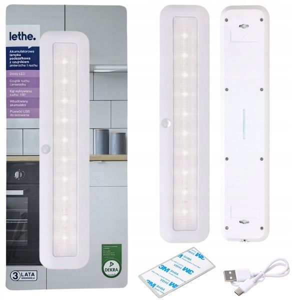 LETHE Akumulatorowa lampka Led podszafkowa 30,5cm czujnik ruchu i ...