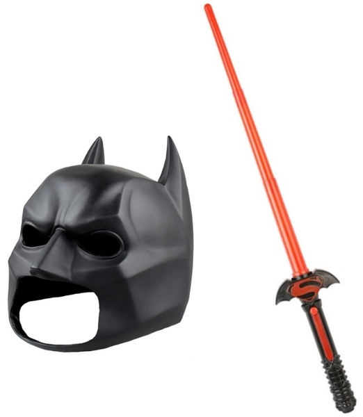 ZESTAW SUPERBOHATER BATMAN MASKA LATEKSOWA MIECZ ŚWIETLNY COSPLAY ...