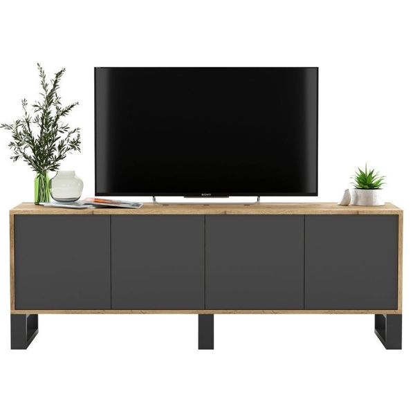 Komoda RTV, loft, apollo, rama, 150x35x53 cm, dąb wotan, grafit, mat ...