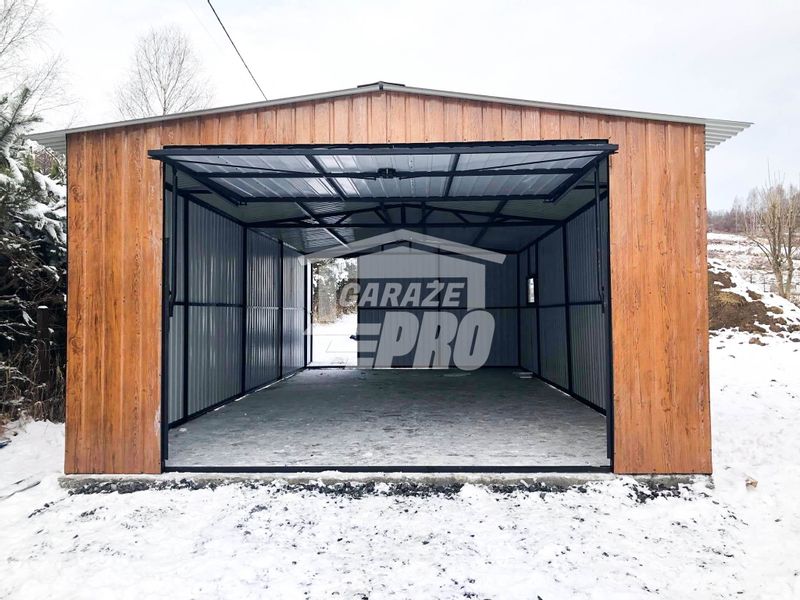 Garaż blaszany 4x8 Brama uchylna Okno drzwi drewnopodobny GP148 - Arena.pl