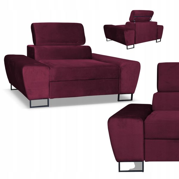 Fotel wypoczynkowy Bosso salon Family meble bordowy welur reg zagłówek ...