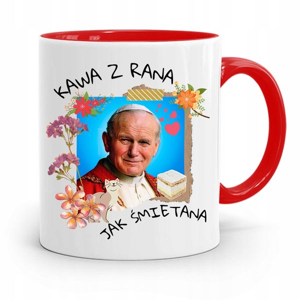 Kubek Czerwony Jan Paweł Ii Papaj Kawa Z Rana Z Nadrukiem Ze Zdjęciem - Arena.pl