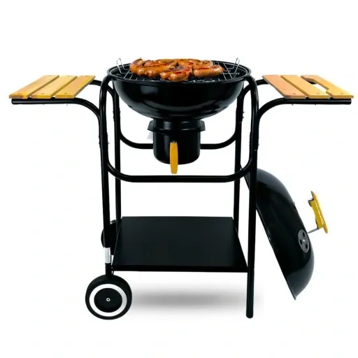 GRILL OGRODOWY WĘGLOWY NA KÓŁKACH OKRĄGŁY Z POKRYWĄ I POPIELNIKIEM ...