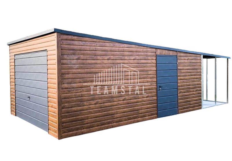 Kup GARAŻ BLASZANY 4m x 6m - spad tył Brama uchylna - wiata - drzwi ...