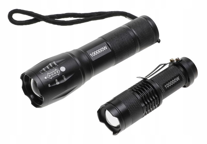 LATARKA LED Taktyczna x2 Akumulatorowa ZESTAW LATAREK Latarki ZOOM 2596 ...