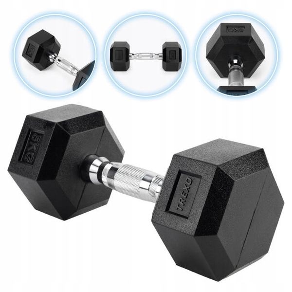 Kup Hantel ogumowany TREXO Hex 5 kg Żeliwny ANTYPOŚLIZGOWY I SOLIDNY DO ...
