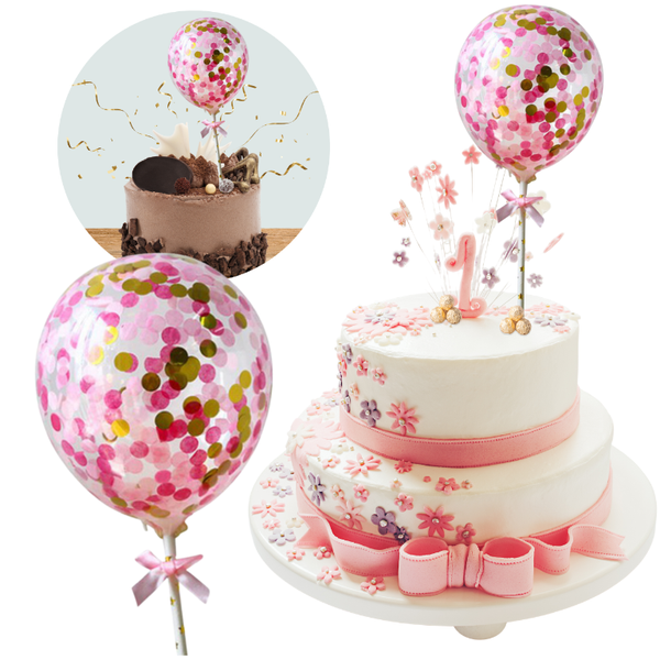 Topper Balon na Tort z Konfetti Różowy Dekoracja Urodziny - Arena.pl