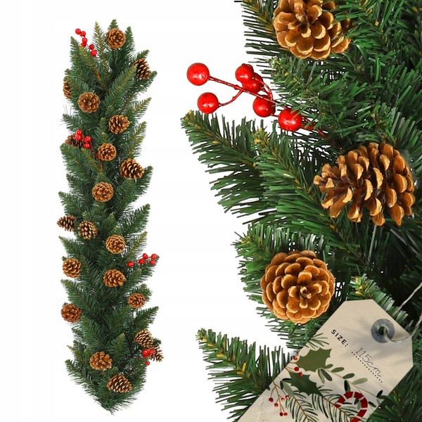 GIRLANDA ŚWIĄTECZNA CHOINKOWA SZTUCZNA GĘSTA ŁAŃCUCH SZYSZKI PREMIUM 115 cm - Arena.pl