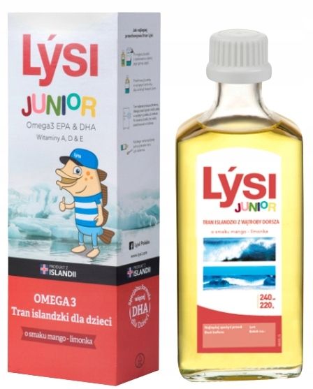 Lysi JUNIOR TRAN ISLANDZKI DLA DZIECI Mango Limonka OMEGA 3 ODPORNOŚĆ ...