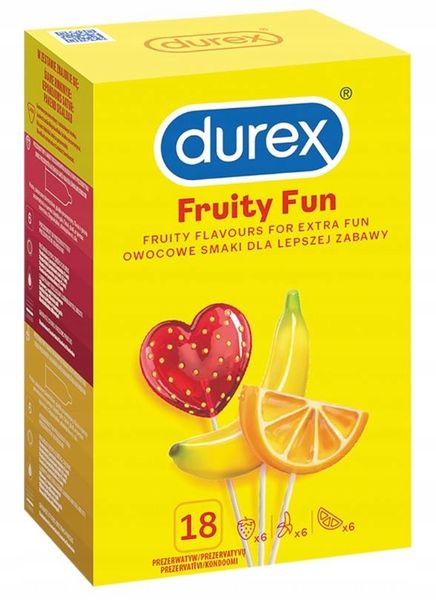 DUREX Fruity Fun Prezerwatywy Smakowe 18Szt Truskawka Banan Pomarańcza ...