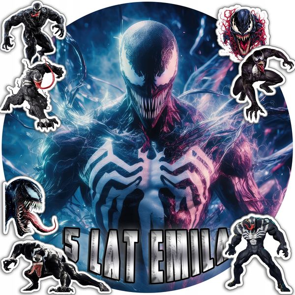 OPŁATEK NA TORT 30CM - VENOM SPIDER MAN + IMIĘ + GRATIS! 24CM 26CM ...