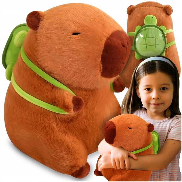 KAPIBARA XXL PLUSZOWA MASKOTKA Z PLECAKIEM ŻÓŁWIEM W ZESTAWIE 2w1 51cm ...