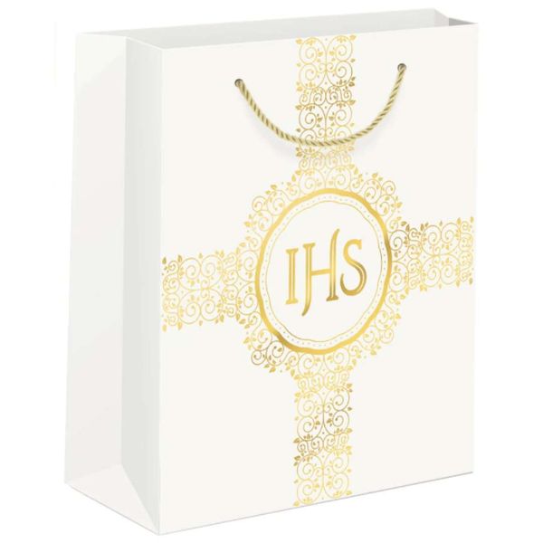 Torebka prezentowa "Komunia Święta IHS - Krzyż", PartyPal, 15x20 cm - Arena.pl