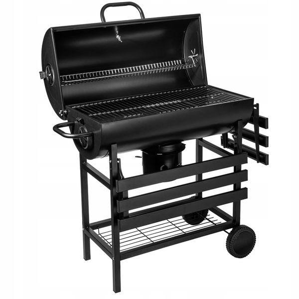 GRILL WĘGLOWY OGRODOWY DUŻY BECZKA Z POKRYWA 2 RUSZTY POPIELNIK ...