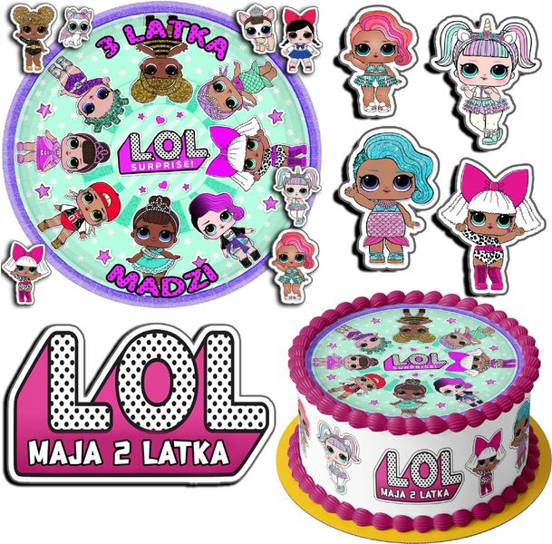ZESTAW OPŁATEK NA TORT 20CM + 17 POSTACI - LOL SURPRISE + IMIĘ 15CM ...