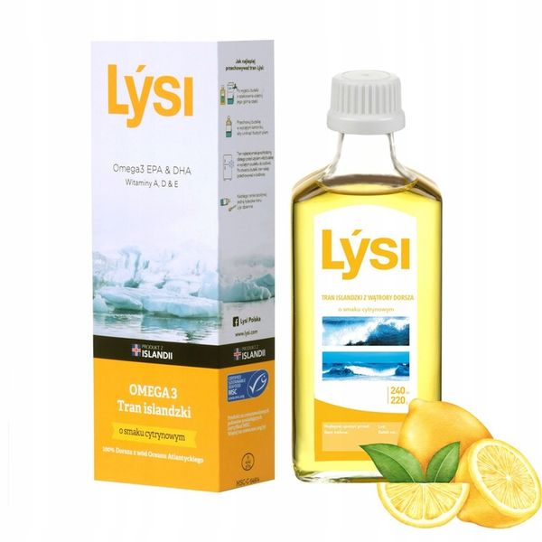 Kup Lysi TRAN ISLANDZKI CYTRYNOWY z WĄTROBY DORSZA DHA EPA 240ml na ...