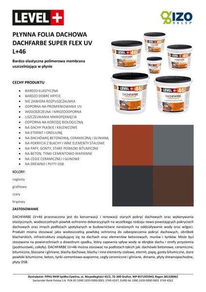 Farba dachowa płynna folia ceglasty 7kg Level+46 - Arena.pl