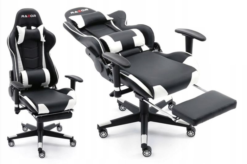 Fotel Gamingowy RAZOR Pro Gamer Biały z Podnóżkiem - Arena.pl